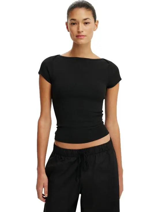 COTTON ON Boatneck Cap Sleeve Tee - Black