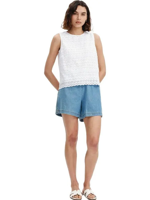 FINERY LONDON Gloria Cotton Broderie Sleeveless Top - White