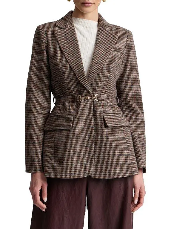 Avec Les Filles Belted Houndstooth Blazer - Brown Multi