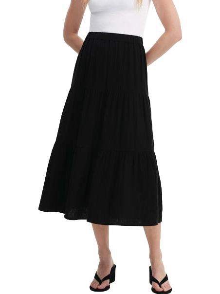 FINERY LONDON Harriet Cotton Cheesecloth Midi Skirt - Black