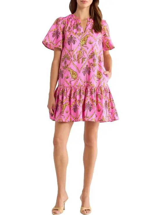 SUGARLIPS Panther Azari Cotton Shift Minidress - Pink-leopard