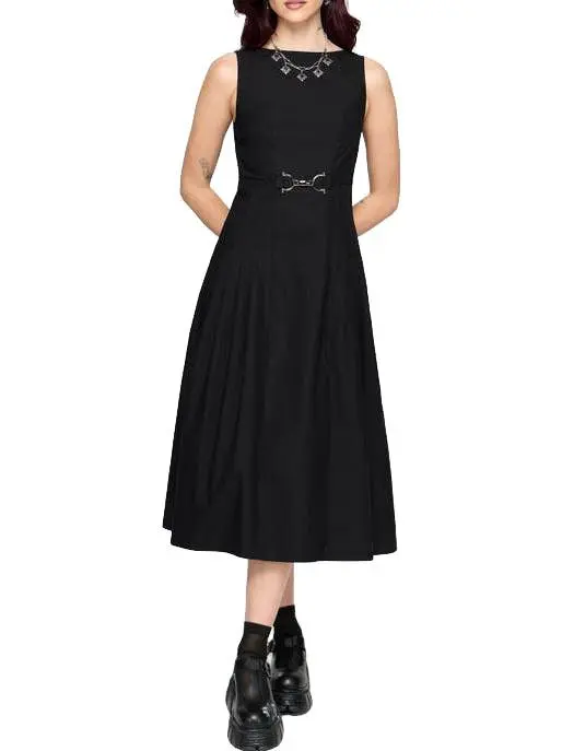 DISTURBIA Buckle Front Pleated Midi Dress - Black