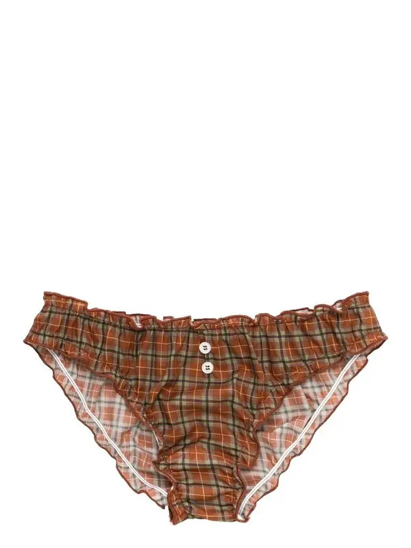 ODDLI Jensen's Plaid Bloomers With Ruffled Trim And Button Detail - Ruby Plaid