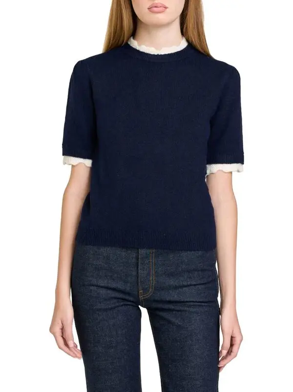 WAYF Everett Short Sleeve Sweater - Navy