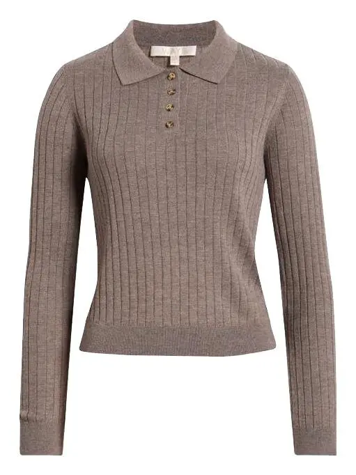 WAYF Evie Ribbed Polo Sweater - Pewter