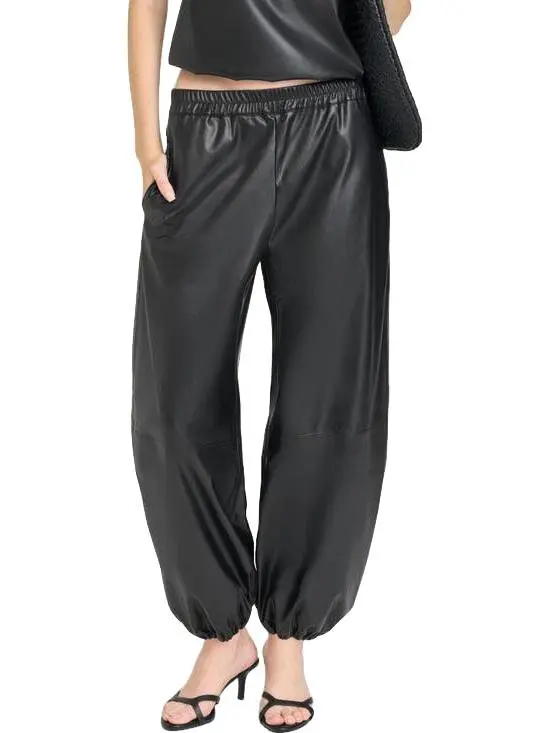 WAYF Camryn Faux Leather Joggers - Black