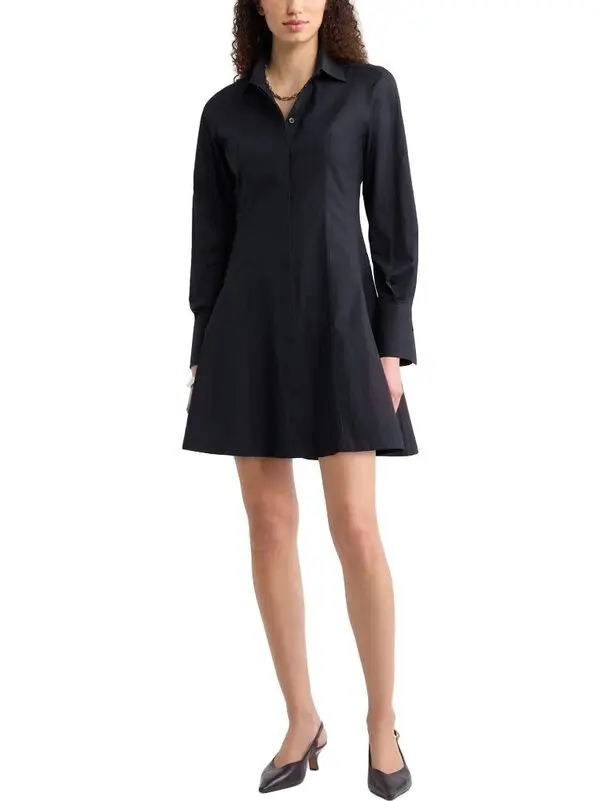 Nordstrom Mini Shirt Dress With Point Collar And Flared Skirt - Black