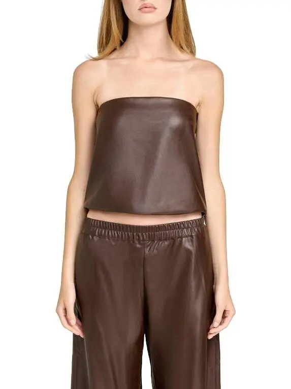 WAYF Camryn Faux Leather Strapless Top - Chocolate