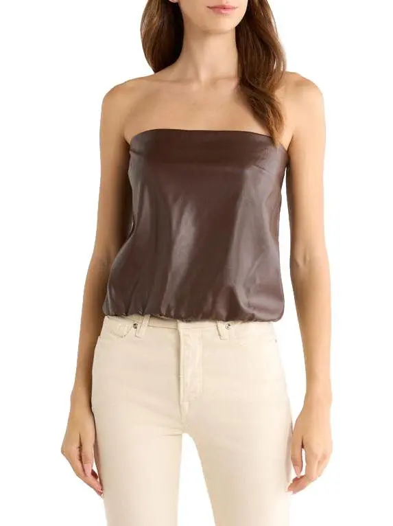 WAYF Camryn Faux Leather Strapless Top - Chocolate