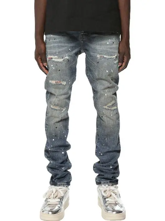 PURPLE BRAND P001 Paint Repair Skinny Jeans - Mid Indigo