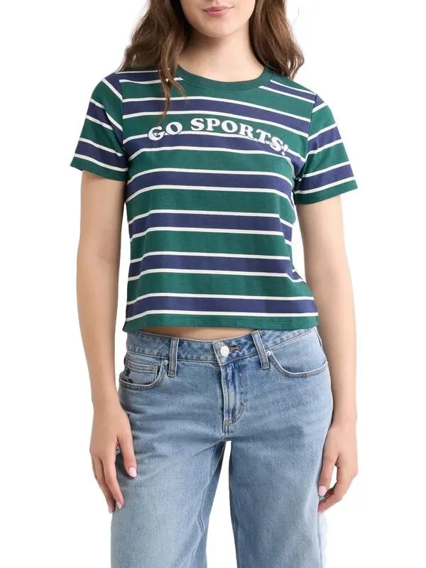 VINYL ICONS Go Sports Stripe Crop Graphic T-shirt - Green