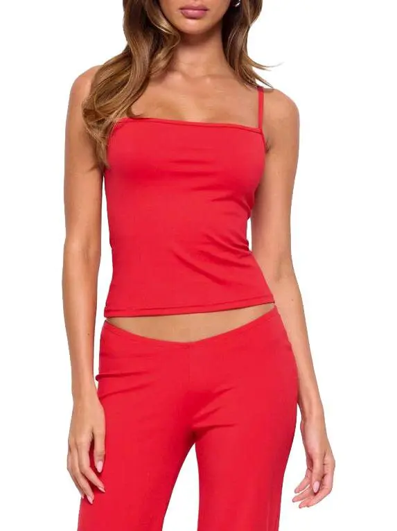 EDIKTED Anika Straight Neck Tank Top - Red