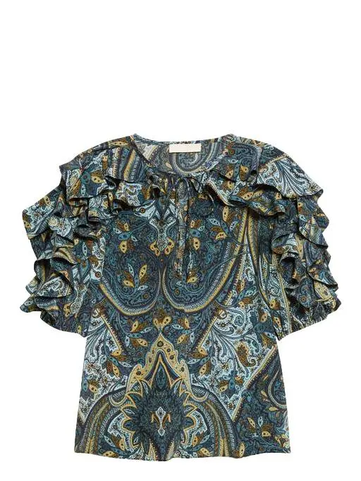 Ulla Johnson Josephine Ruffled Silk Top - Prussian