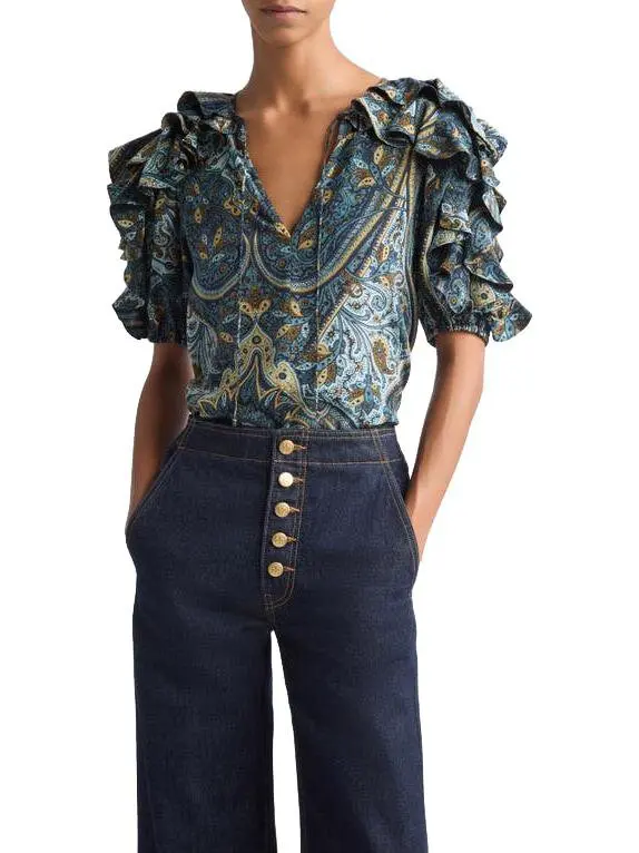 Ulla Johnson Josephine Ruffled Silk Top - Prussian