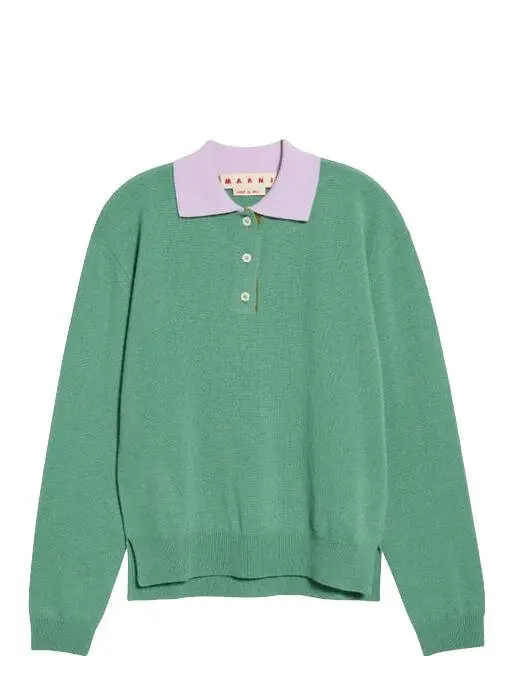 Marni Contrast Collar Cashmere Polo Sweater - Mxv32 Mint