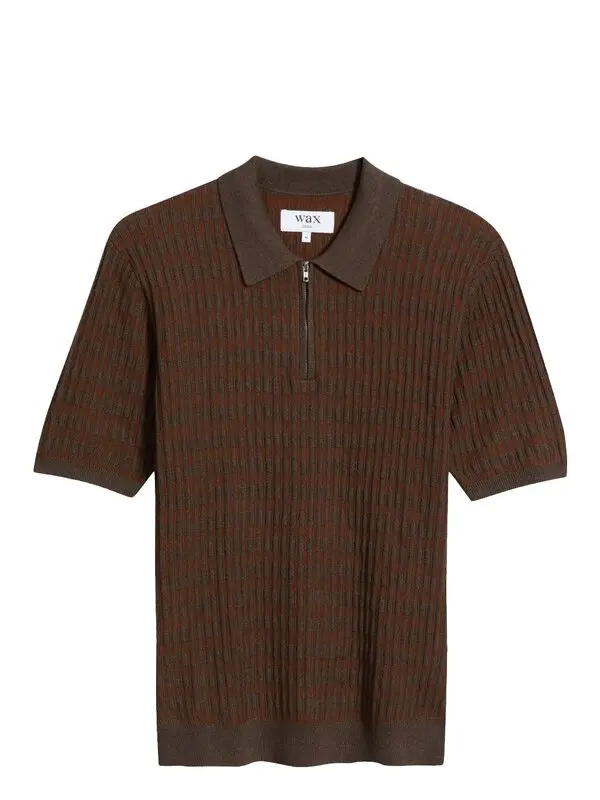WAX LONDON Bury Ribbed Cashmere Blend Zip Polo - Brown