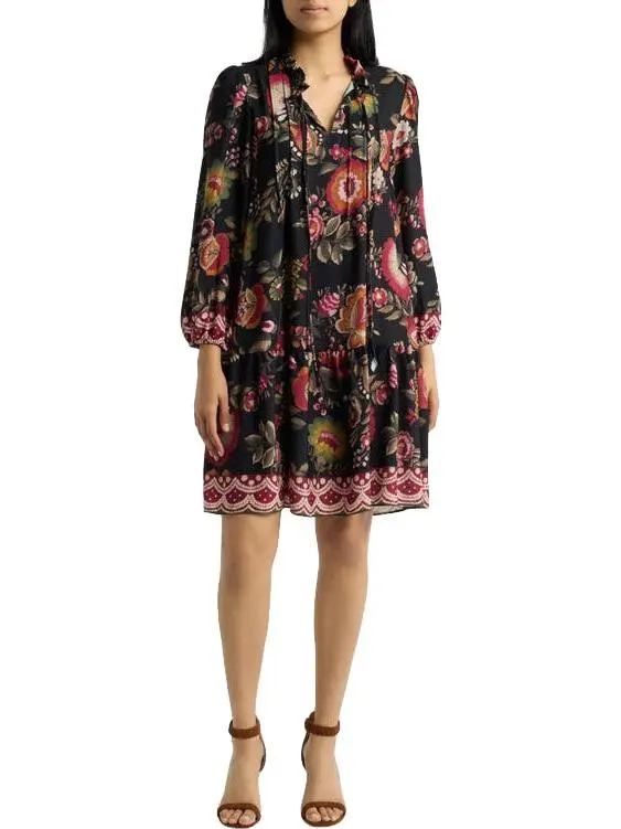 Julia Jordan Floral Print Split Neck Dress - Black Multi