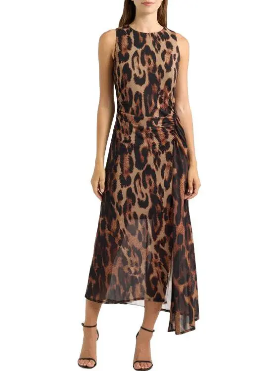 Julia Jordan Leopard Print Mesh Midi Dress - Black Multi