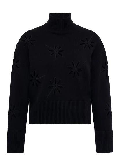 MAISON COMMON Wool/cashmere Blend Turtleneck With Floral Embroidery - Black