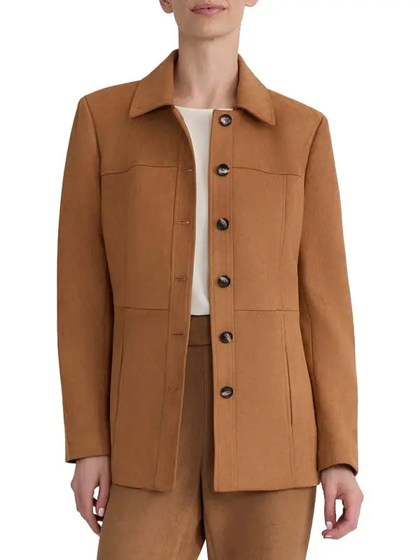 Jones New York Scuba Point Collar Button Down Jacket - Caramel