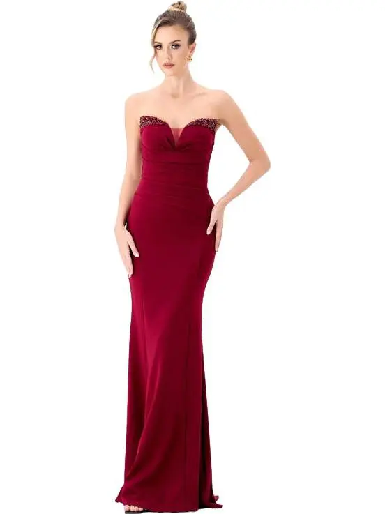 BARIANO Janna Sweetheart Fishtail Maxi - Deep Red
