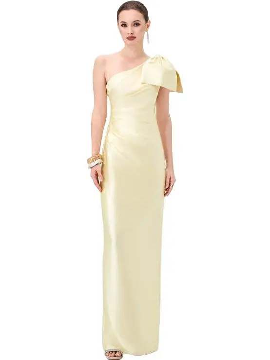BARIANO Aramy One Shoulder Bow Gown - Yellow
