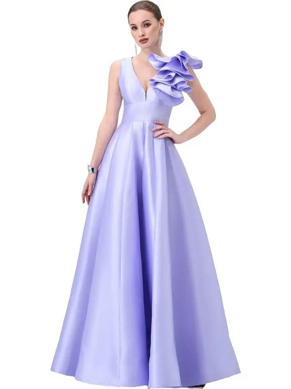 BARIANO Mirella V Neck Ruffle Gown - Lavender