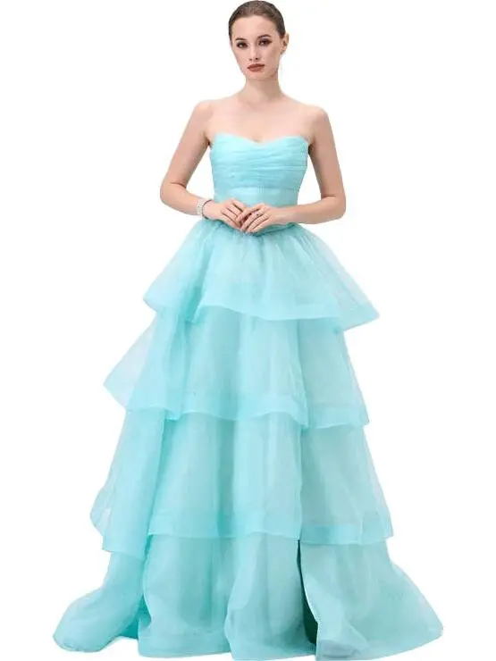 BARIANO Tiff Strapless Tiered Ball Gown - Mint
