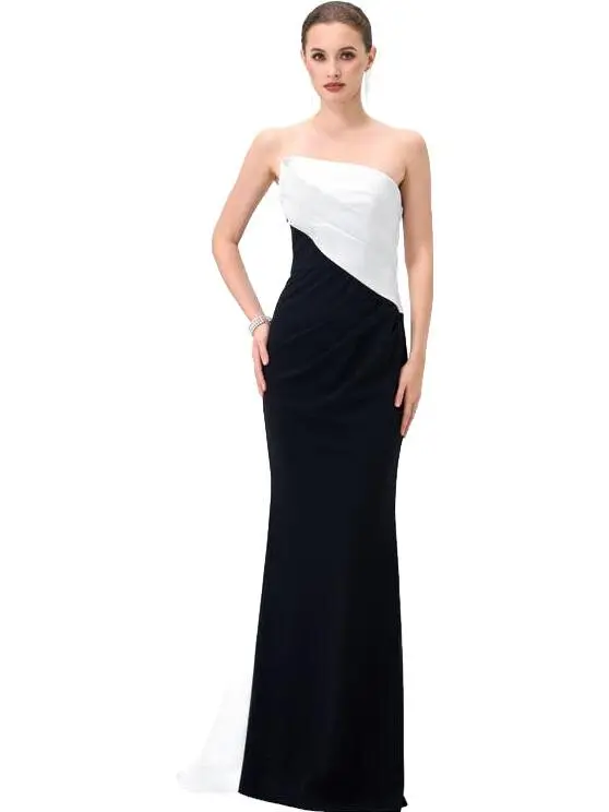 BARIANO Roella Asymmetric Sash Gown - Black/white