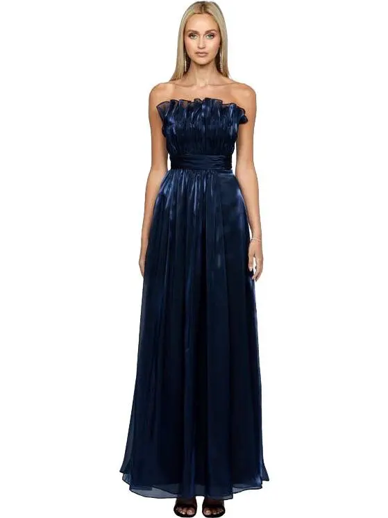 BARIANO Meira Strapless Frill Gown - Navy