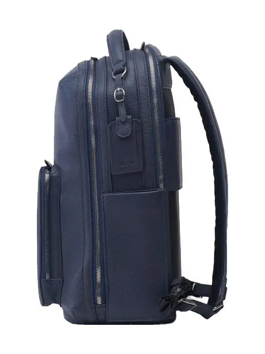 WOOL & OAK Expandable Leather Travel Backpack - Navy