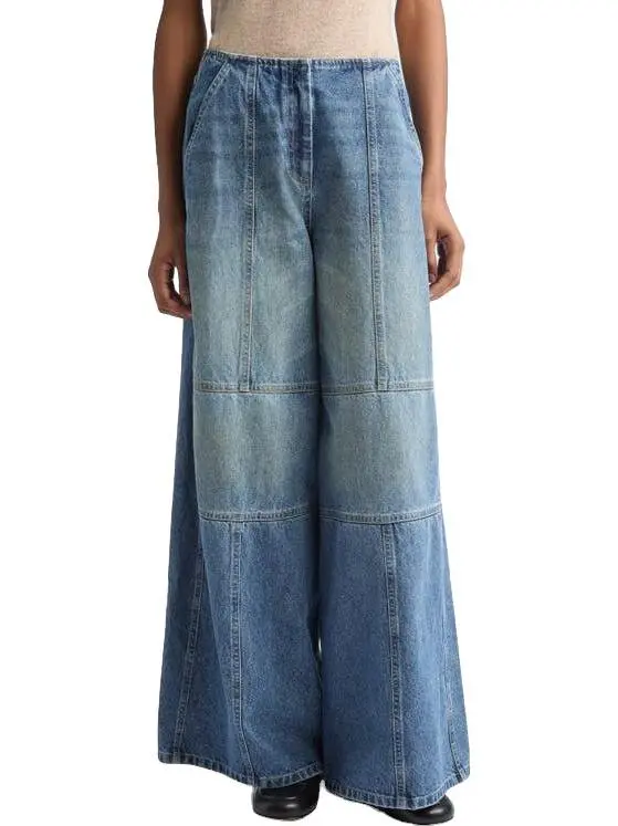 Sea Paneled Wide Leg Jeans - Blue