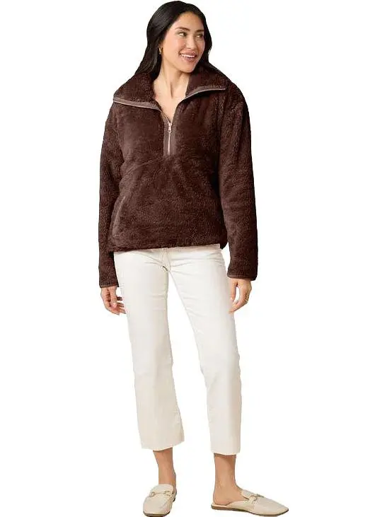 SOFTIES Dreamplush 1/4 Zip Pullover Jacket - Espresso