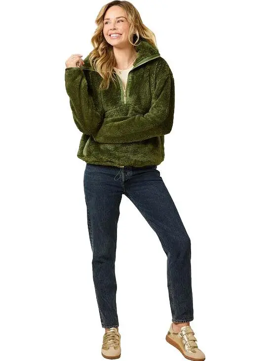 SOFTIES Dreamplush 1/4 Zip Pullover Jacket - Olive
