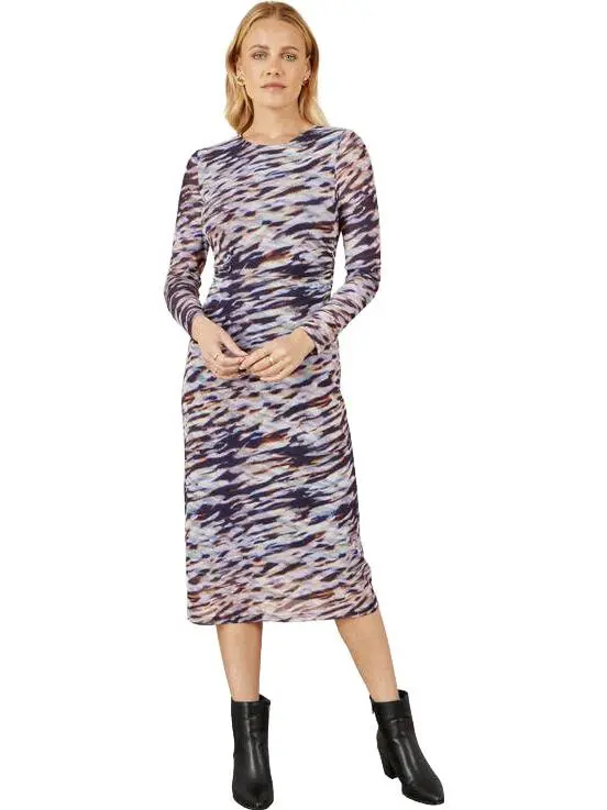 YUMI Abstract Stripe Ruched Midi Dress - Multi