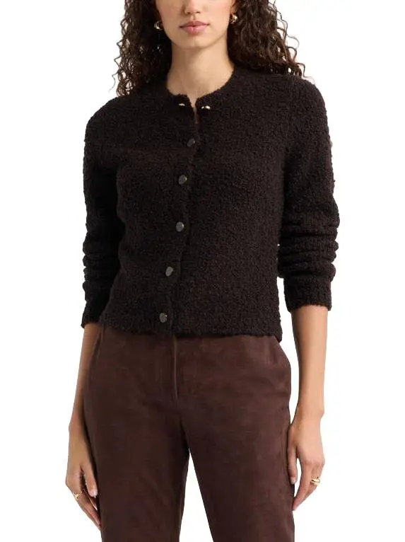 Nordstrom Textured Crewneck Merino Wool Cardigan - Brown Mole