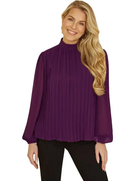 YUMI Pleated Long Sleeve Top - Plum