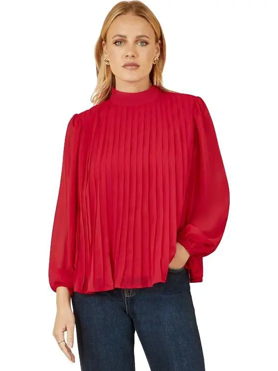 YUMI Pleated Long Sleeve Top - Red