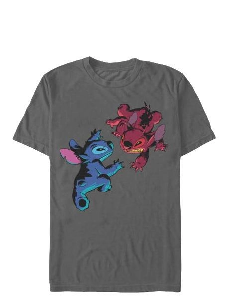 LILO & STITCH Leroy Vs Blue Alien Short Sleeve Graphic T-shirt - Gray: Faceoff