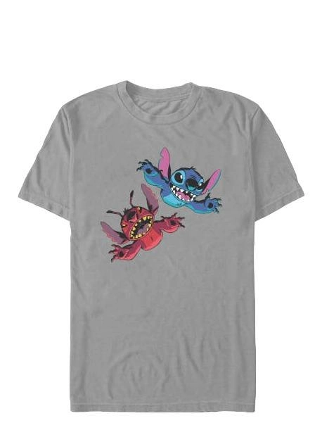 LILO & STITCH Leroy Vs Blue Alien Short Sleeve Graphic T-shirt - Gray: Jump