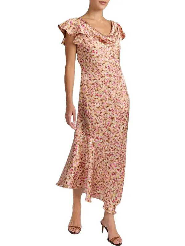 Santorelli Laurel Cap Sleeve Midi Dress In Floral Silk Blend - Candy Pink