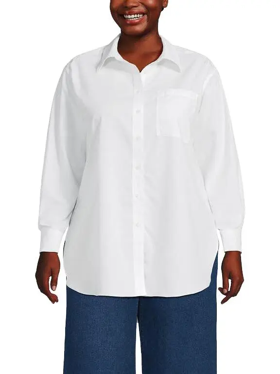 LANDS' END Oversized No Iron Tunic Shirt With Statement Collar - White