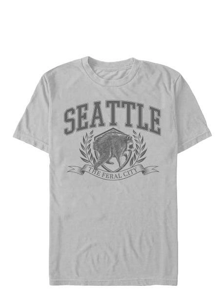 LOST GODS Jimothy The Raccoon Seattle Feral City Short Sleeve T-shirt - Ice Grey