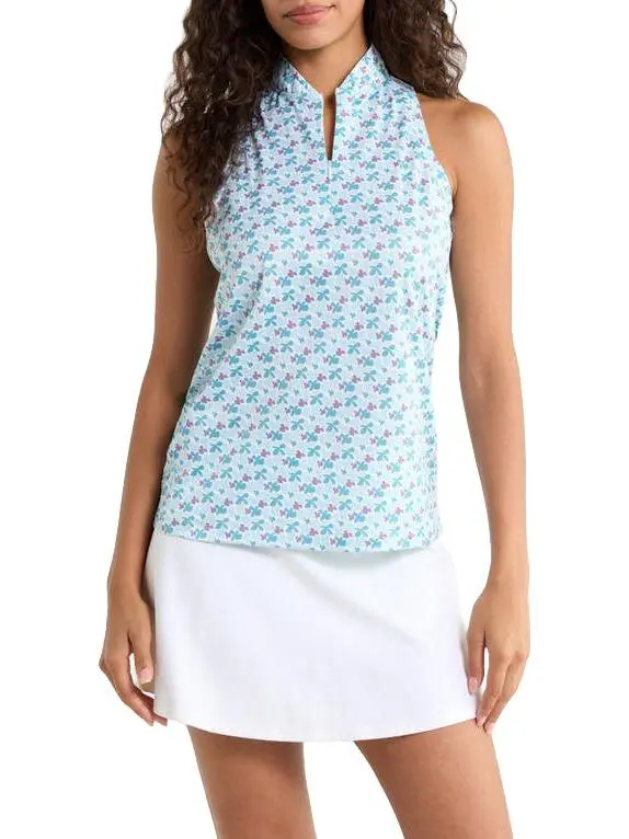 SWANNIES Sonora Ditsy Floral Half Zip Piqué Polo - Seafoam