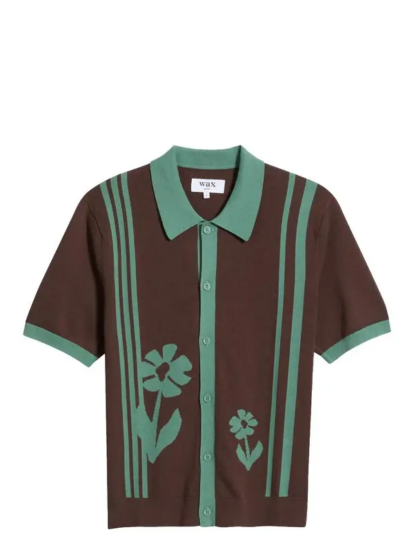 WAX LONDON Tellaro Intarsia Cotton Shirt - Brown/sage