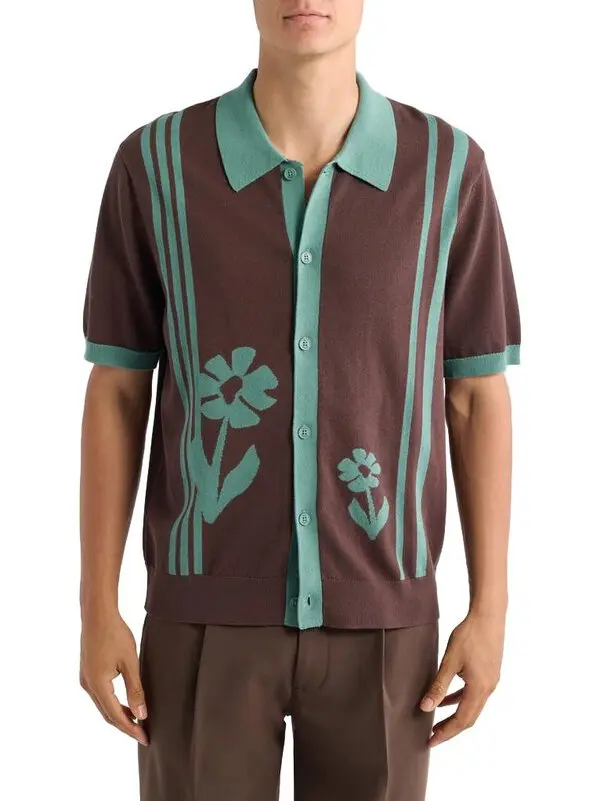 WAX LONDON Tellaro Intarsia Cotton Shirt - Brown/sage