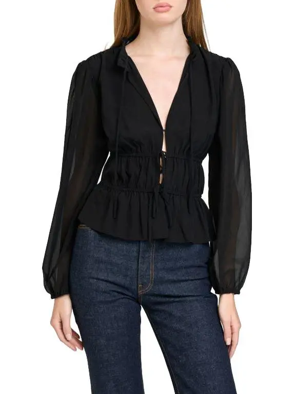 WAYF Elodie Gathered Top - Black