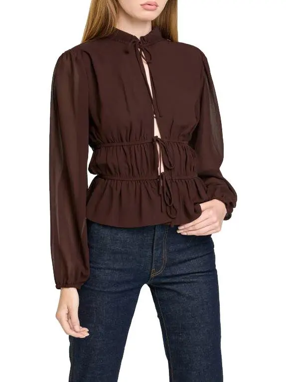 WAYF Elodie Gathered Top - Chocolate