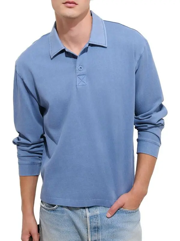 ALEX MILL Cotton Jersey Rugby Shirt - Deep Cornflower