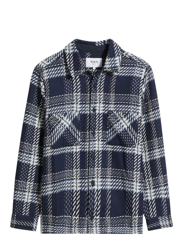 WAX LONDON Whiting Plaid Recycled Cotton Blend Overshirt - Navy/ecru